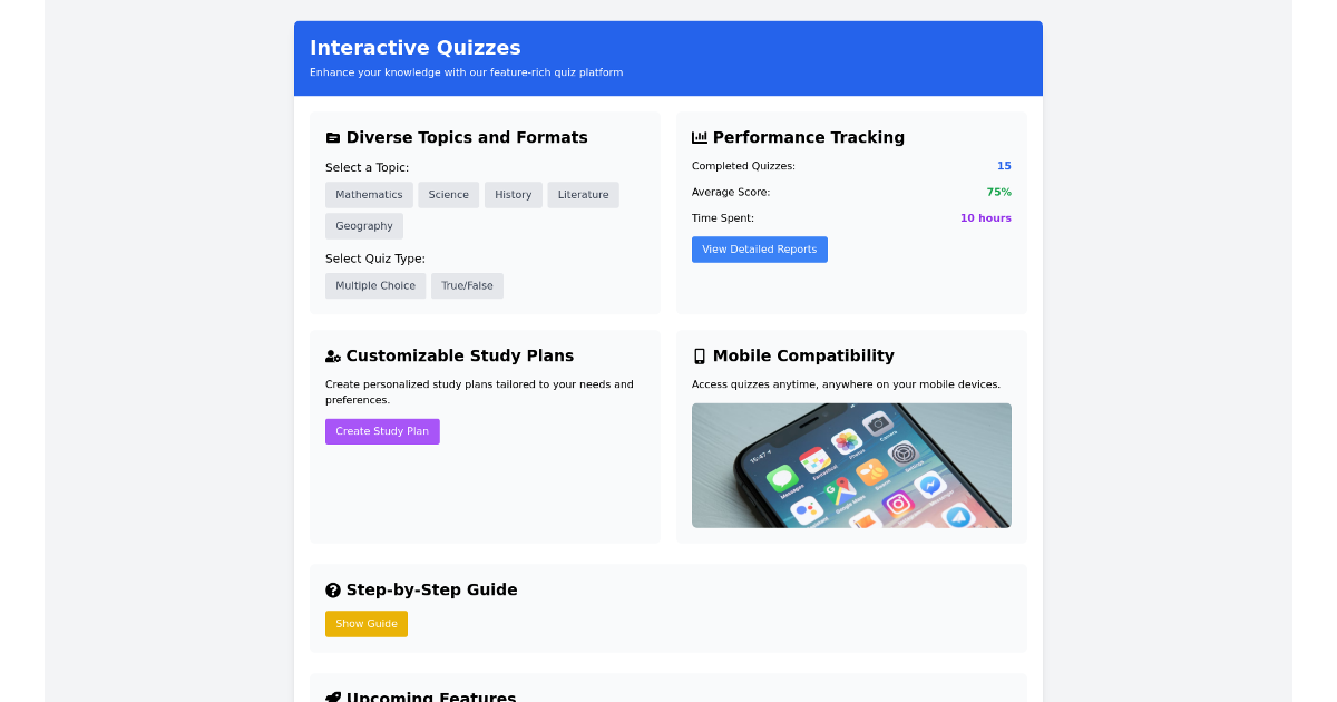 Interactive Quizzes - Free React, Tailwind Component
