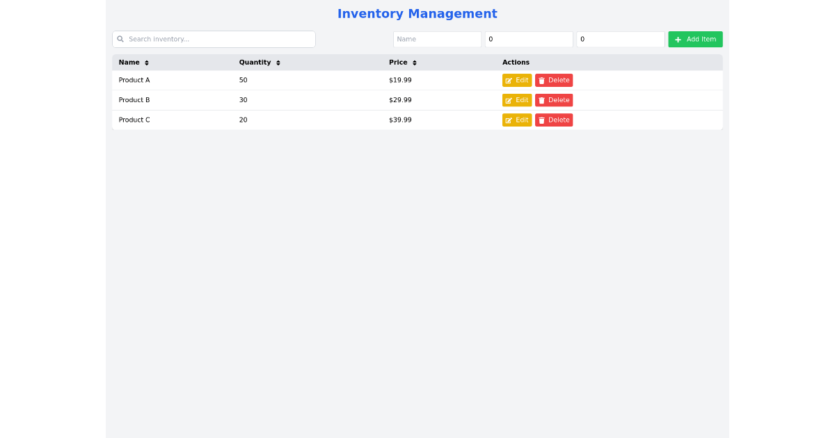 Inventory Management - Free React, Tailwind Component