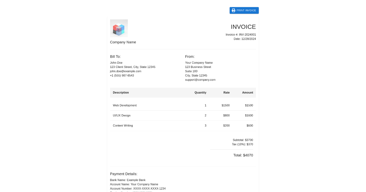 React Printable Invoice Component with MUI