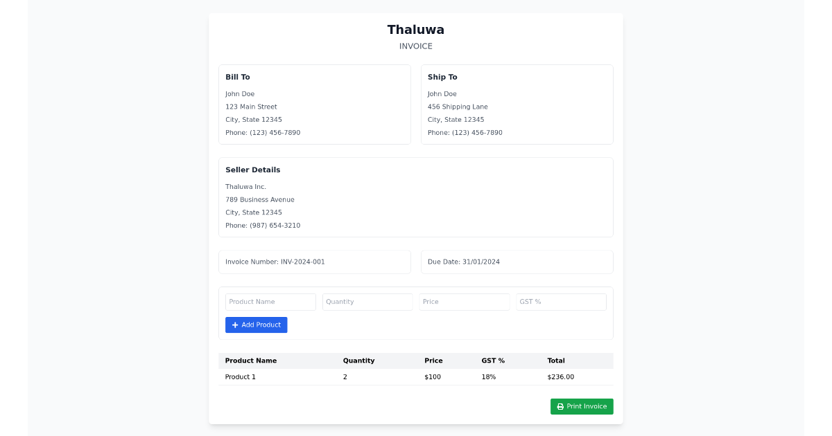 Invoice Page - Free React, Tailwind Component