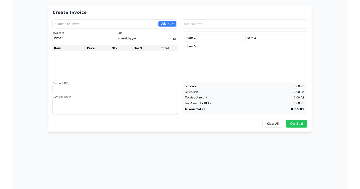 P O S Invoice Form - Free Html, Tailwind Component