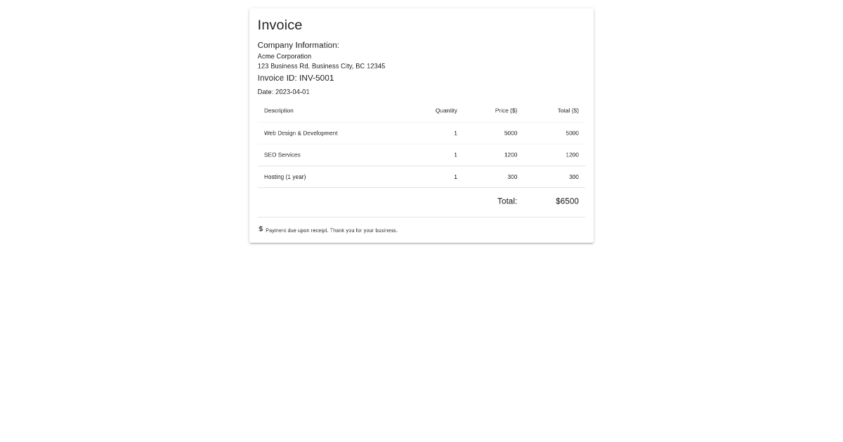 Invoice Display - Free React, Mui Component