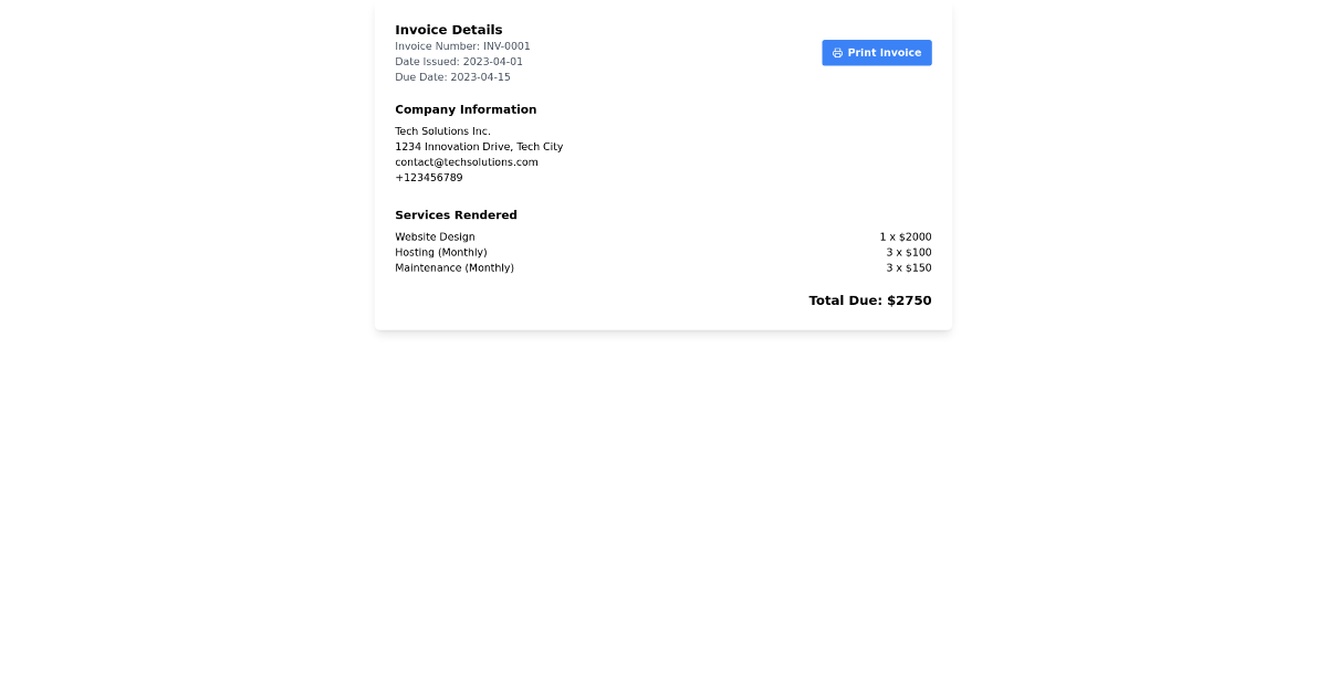 Detailed Invoice Interface - Free React, Tailwind Component