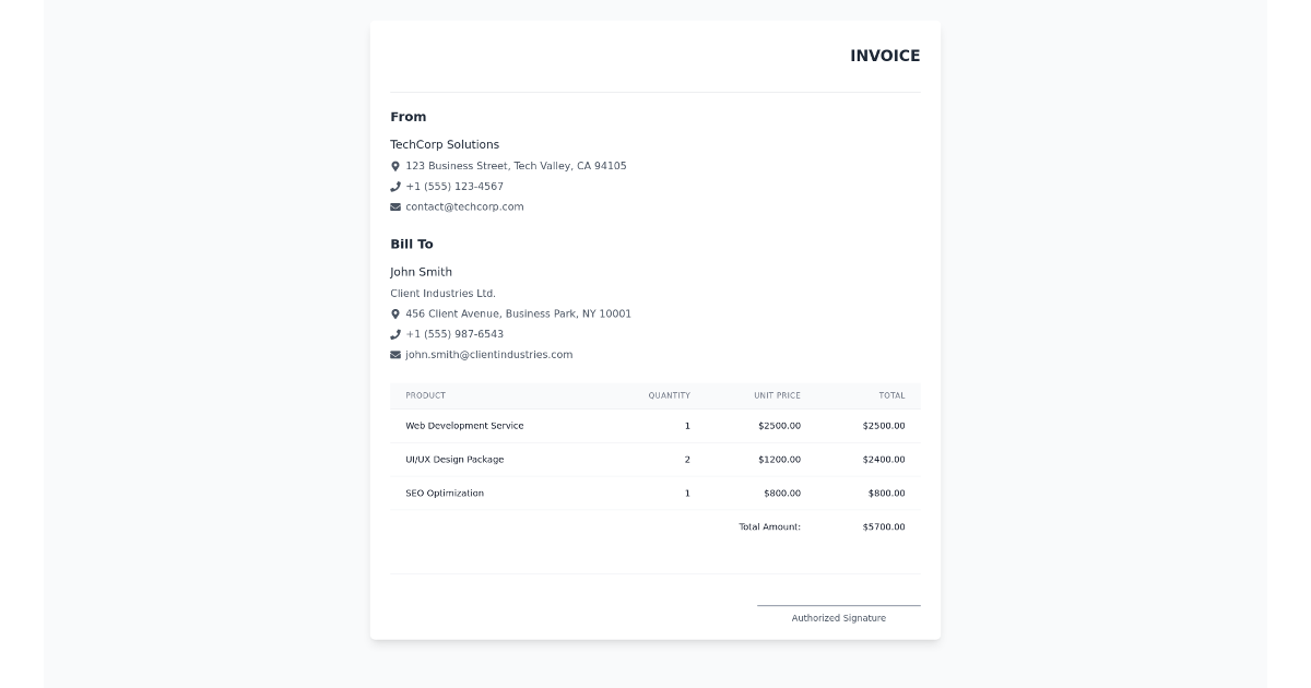 Mẫu giao diện in hóa đơn chuyên nghiệp với React và Tailwind CSS