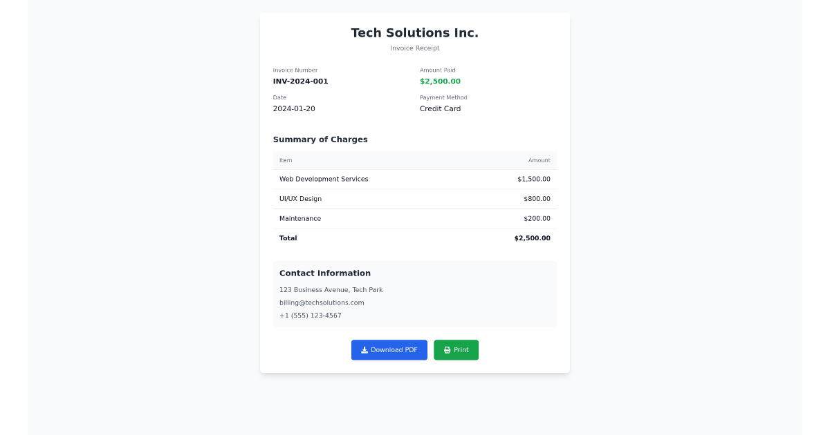 Invoice Receipt - Free Angular, Tailwind Component