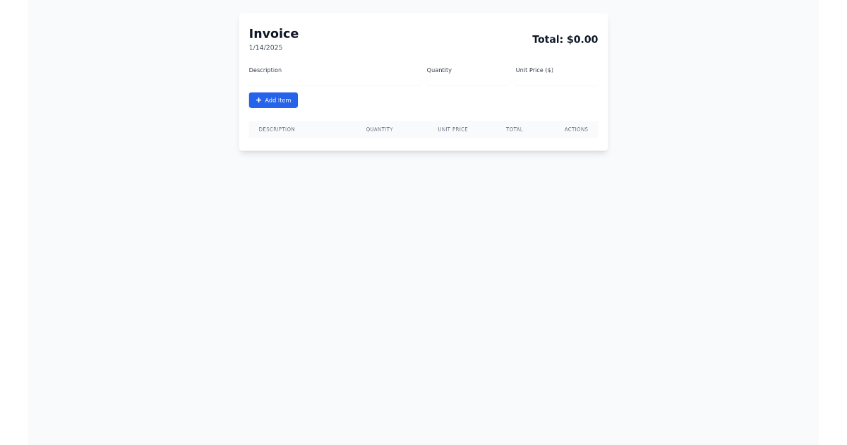 React Tailwind Invoice Sheet Component for Pricing
