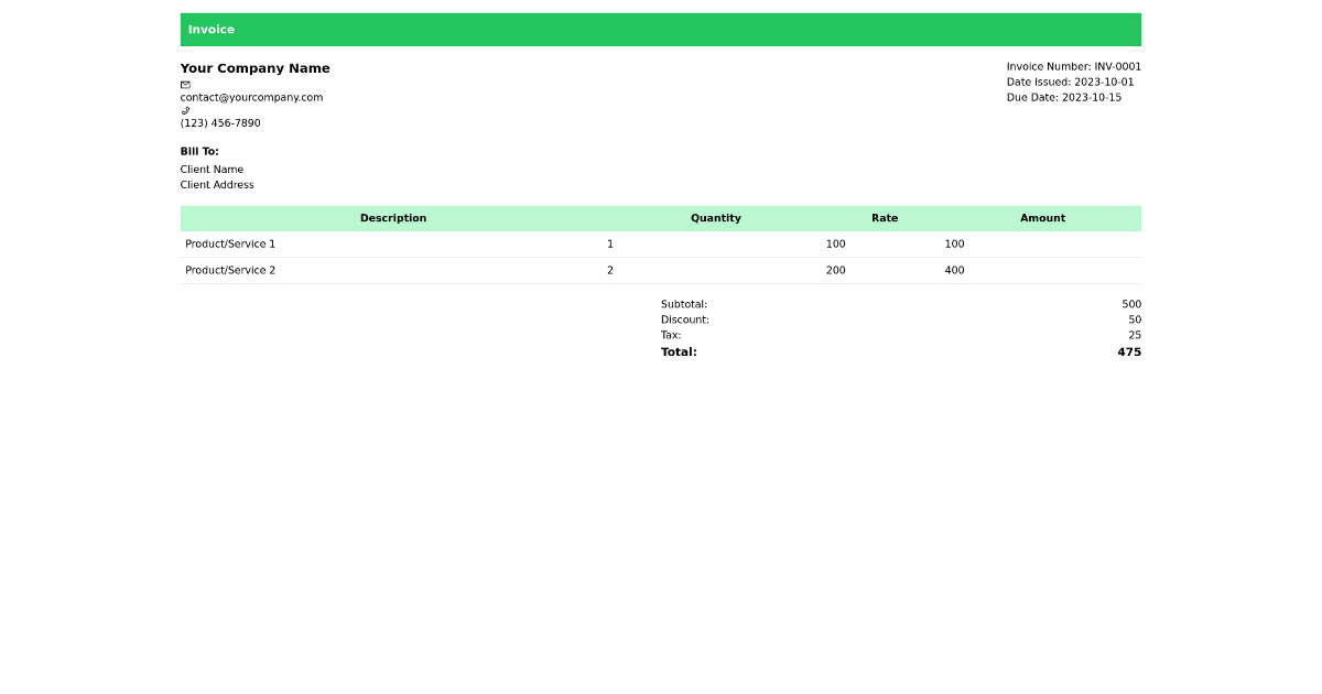 React Invoice Template with Tailwind - Detailed & Professional