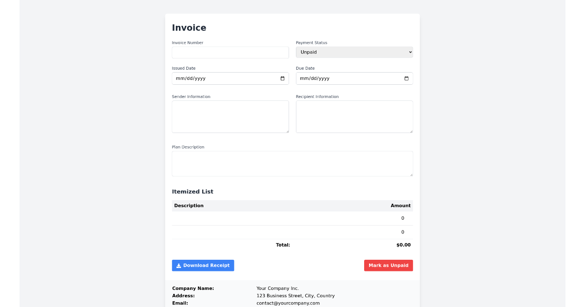 Responsive Invoice Template React Tailwind | Professional & Customizable