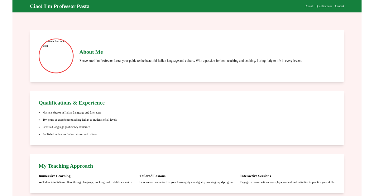 Italian Teacher Showcase - Free Angular, Tailwind Component