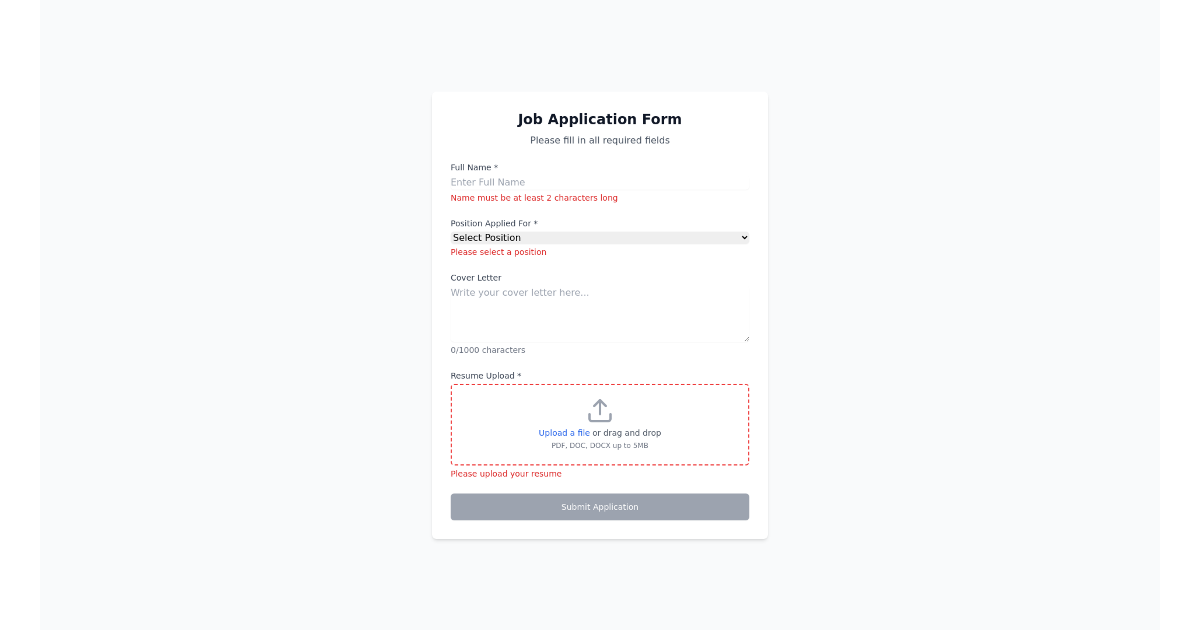 React Job Application Form with Tailwind CSS | Responsive & User-Friendly