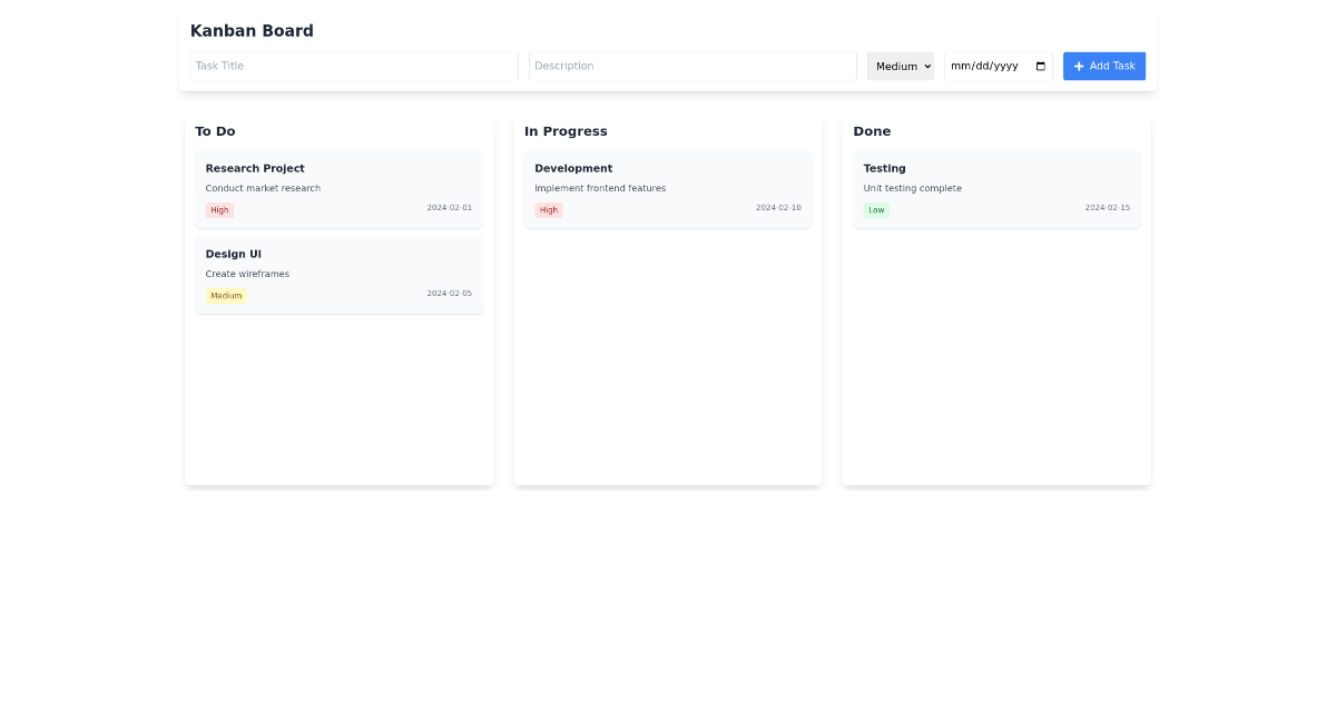 Kanban Board - Free React, Tailwind Component