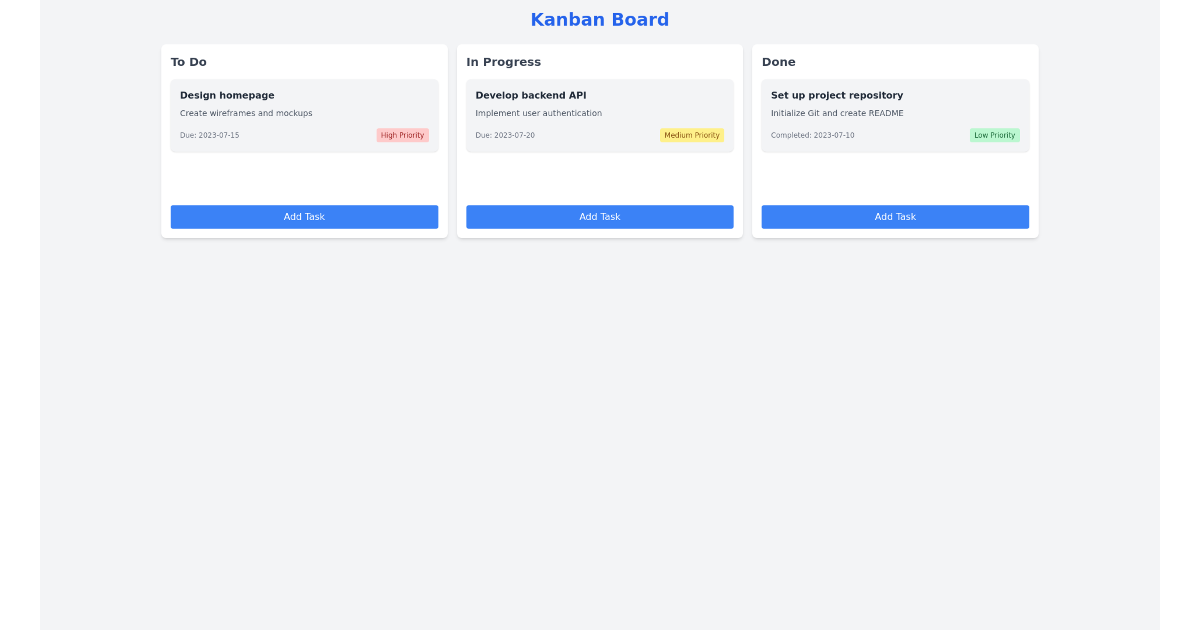 Kanban Board Component - Free Html, Tailwind Component