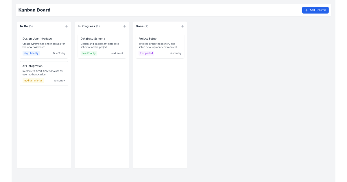 Interactive Kanban Board - Free Html, Tailwind Component