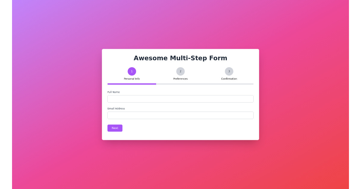 Colorful Multi- Step Form - Free Html, Tailwind Component