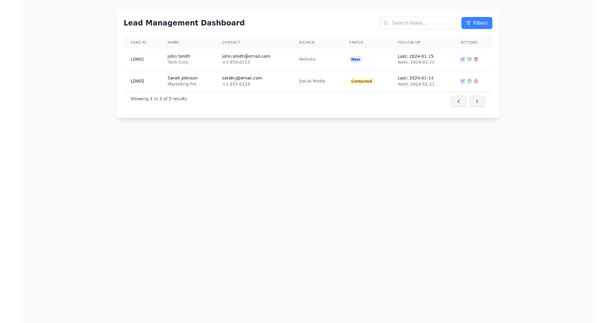 Lead Management Dashboard - Free React, Tailwind Component