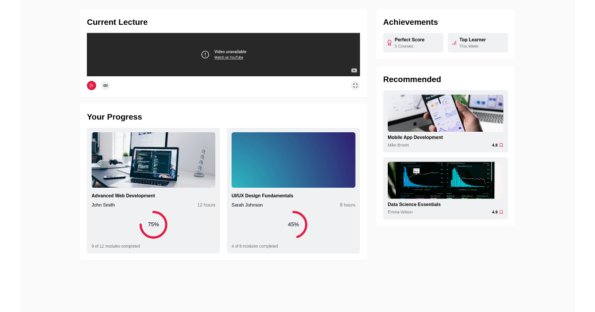 Learning Dashboard - Free React, Tailwind Component