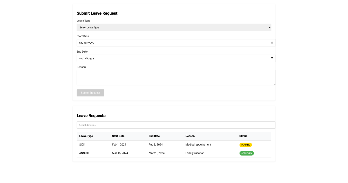 Leave Request Management - Free Angular, Css Component