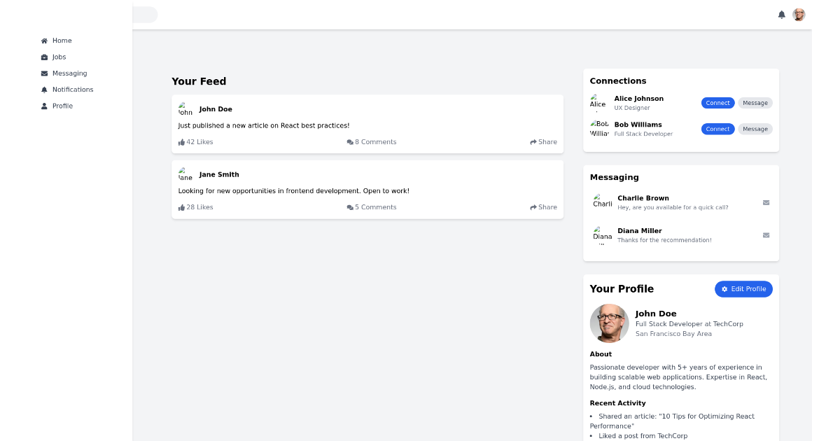 Complete React Frontend for LinkedIn - Tailwind CSS Integration