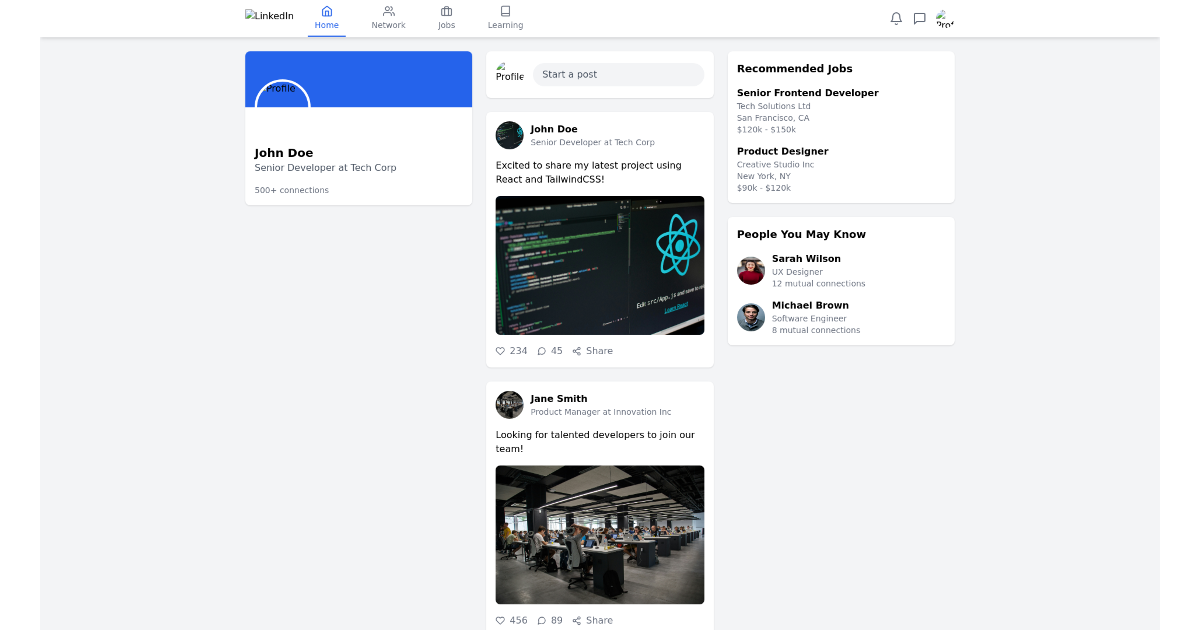 Linked in Clone - Free React, Tailwind Component