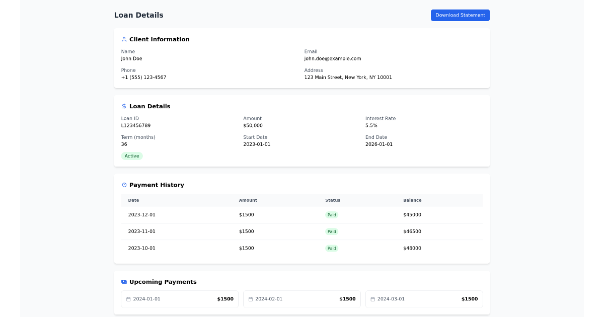 Loan Details Page - Free React, Tailwind Component