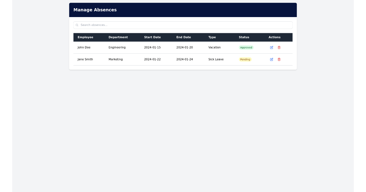 Manage Absences - Free React, Tailwind Component