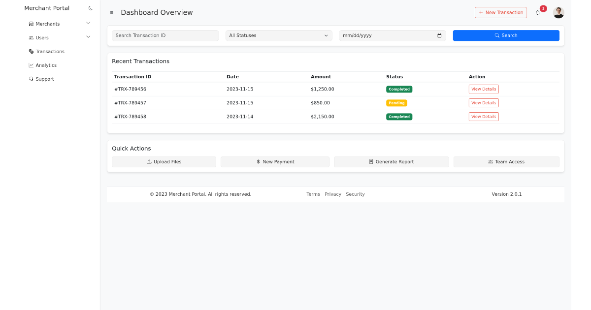 Manage Merchants and Users with Bootstrap and HTML