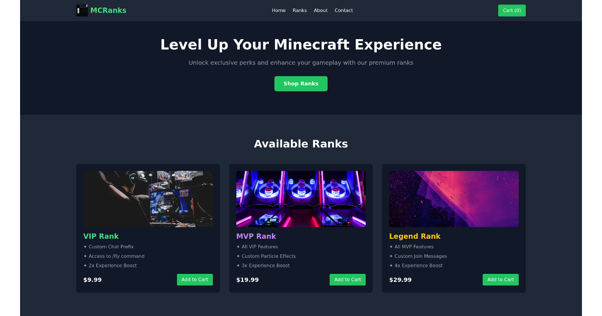 Minecraft Ranks Store - Free Html, Tailwind Component