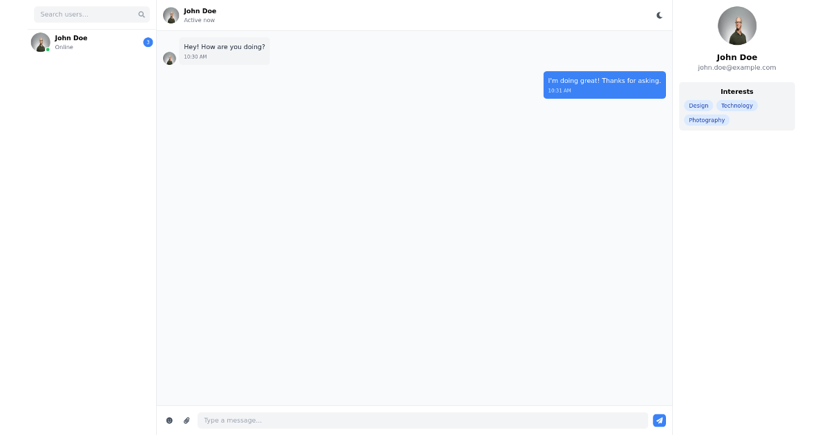 Modern Chat Interface - Free Html, Tailwind Component