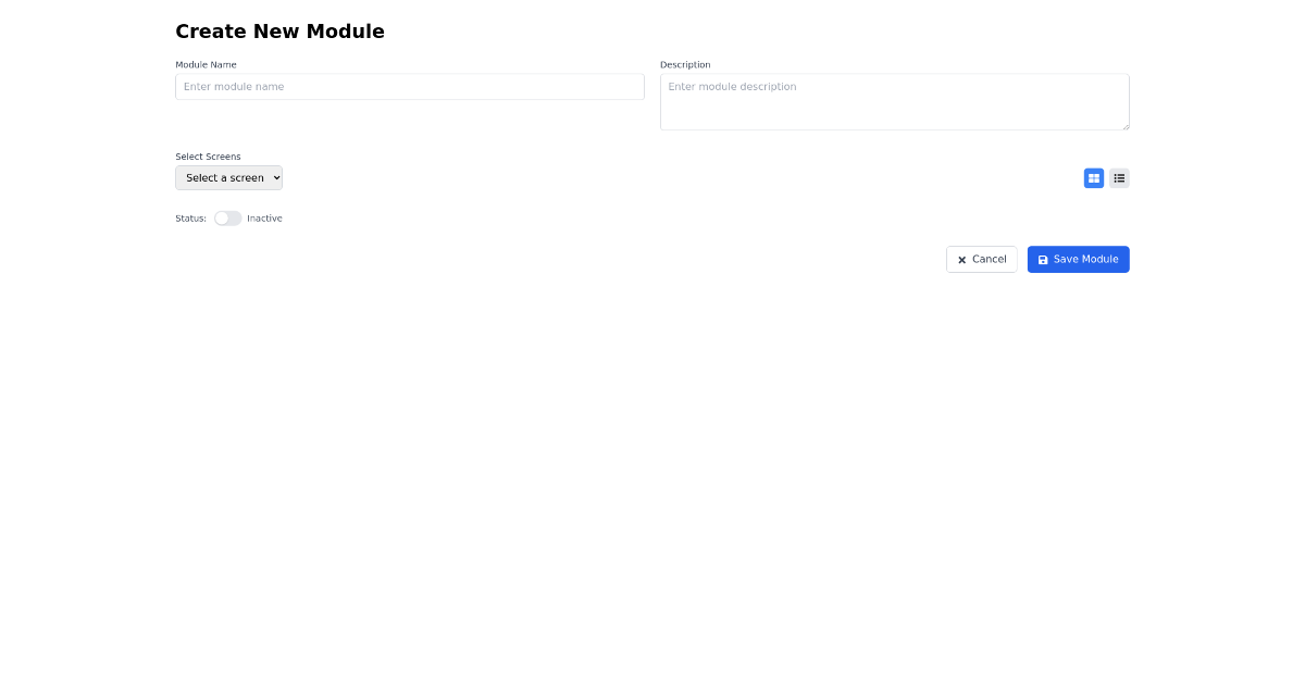 Tailwind React Module Management Screens: Create New Module