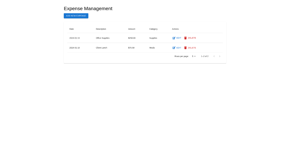 Expense Screen for ERP Application - MUI React Component