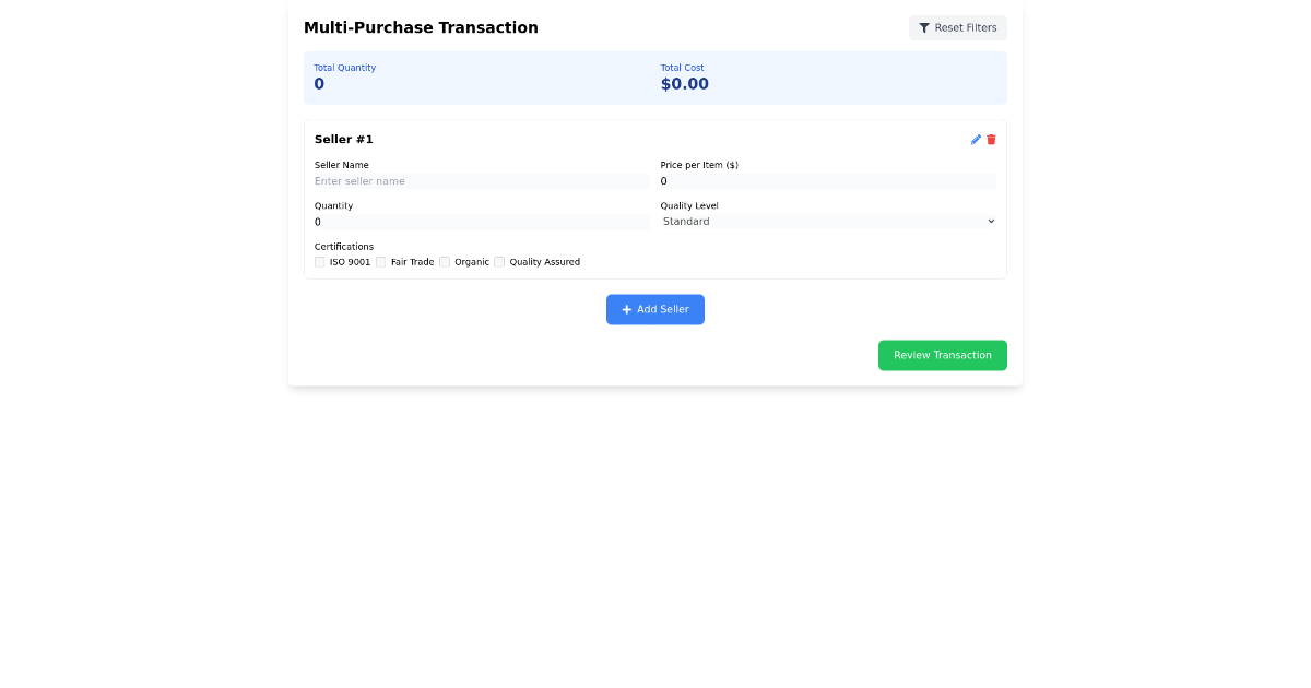 Multi Purchase Transaction - Free React, Tailwind Component
