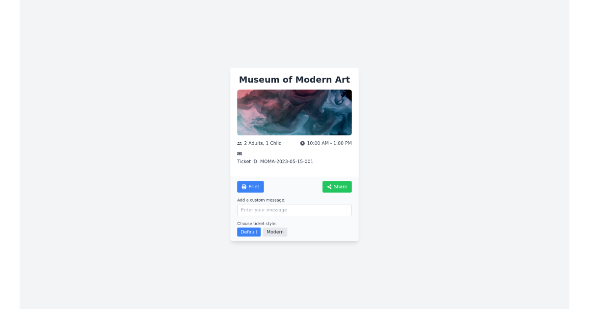 Museum Ticket - Free React, Tailwind Component