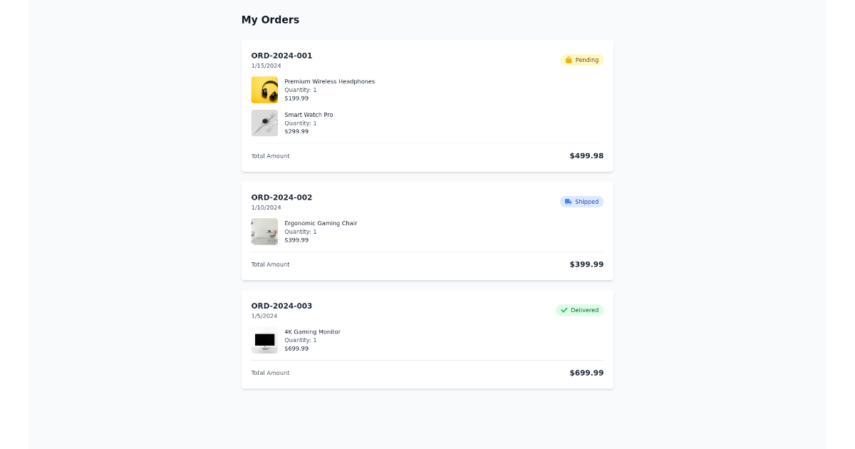 Mock Orders - Free React, Tailwind Component