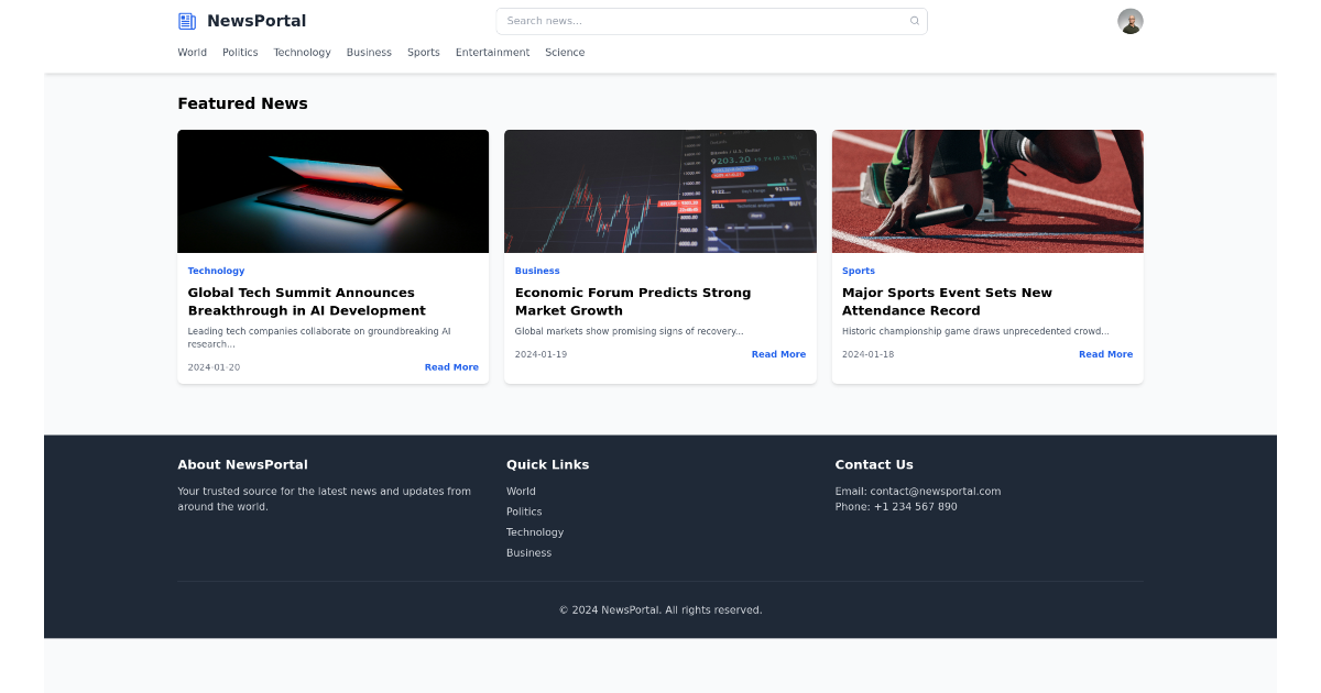 News Platform - Free React, Tailwind Component
