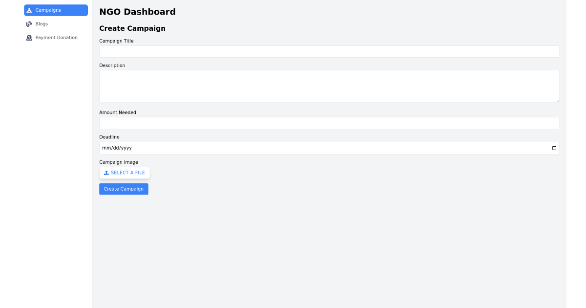Responsive NGO Dashboard with Campaigns, Blogs, and Donations