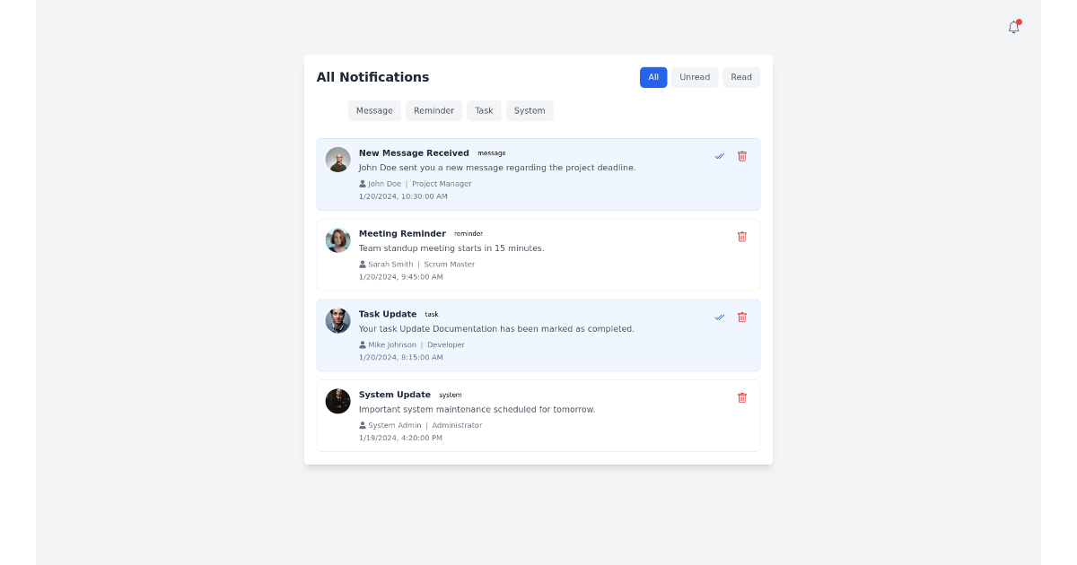 React Notification Center with Tailwind CSS