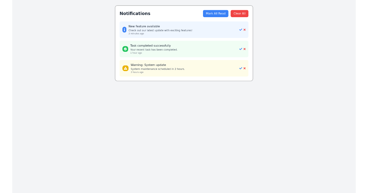 Notifications Center Component - Free Html, Tailwind Component