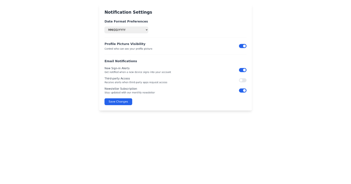 Notification Settings Component - Free Angular, Tailwind Component