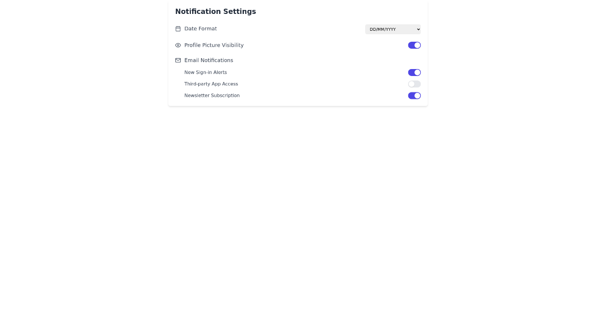 Notification Settings - Free React, Tailwind Component