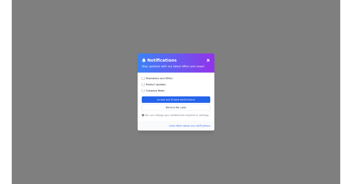 Notification Modal - Free React, Tailwind Component