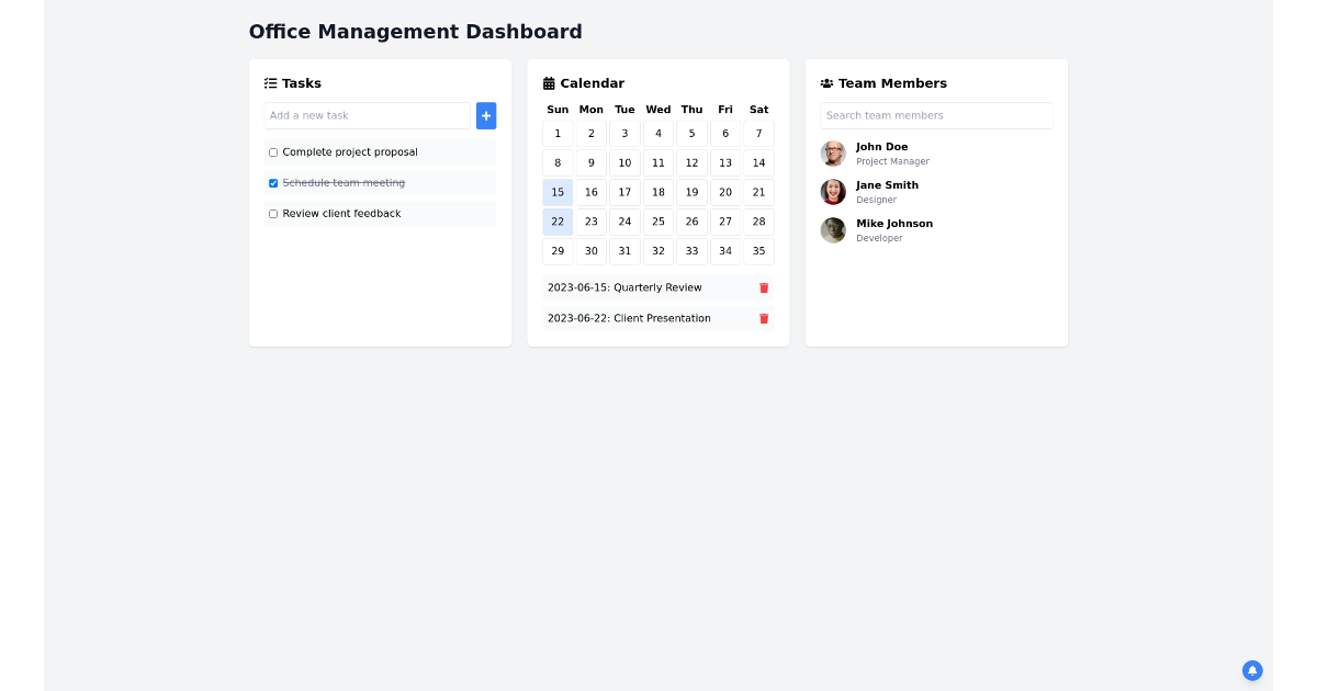 Office Dashboard - Free React, Tailwind Component