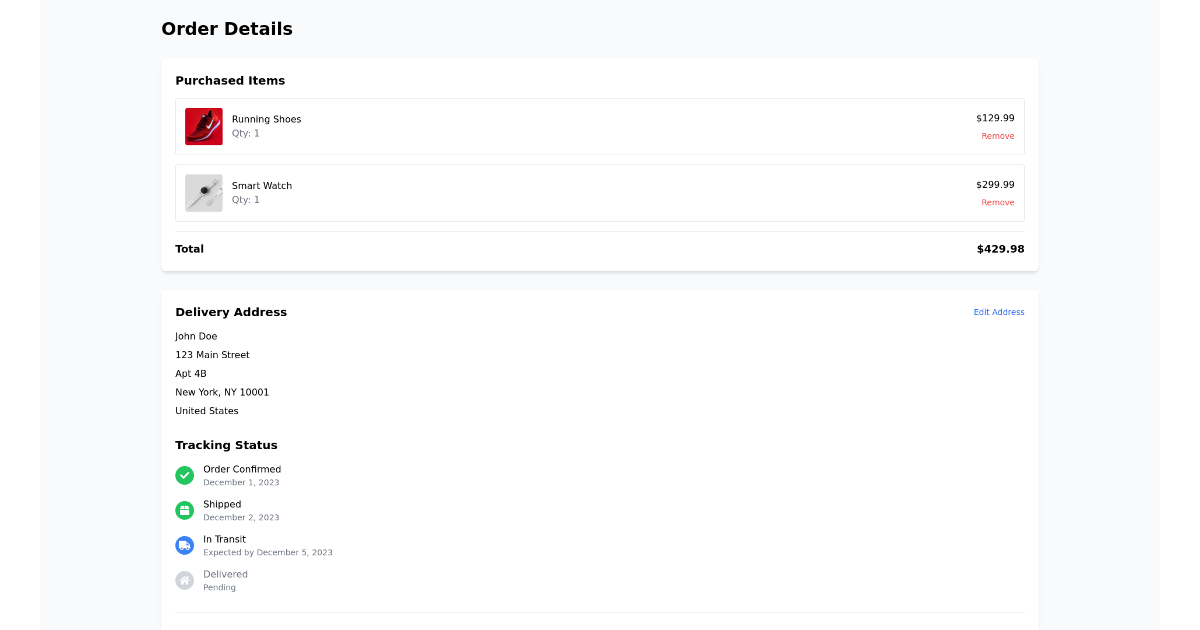 Order Details Dashboard - Free Html, Tailwind Component