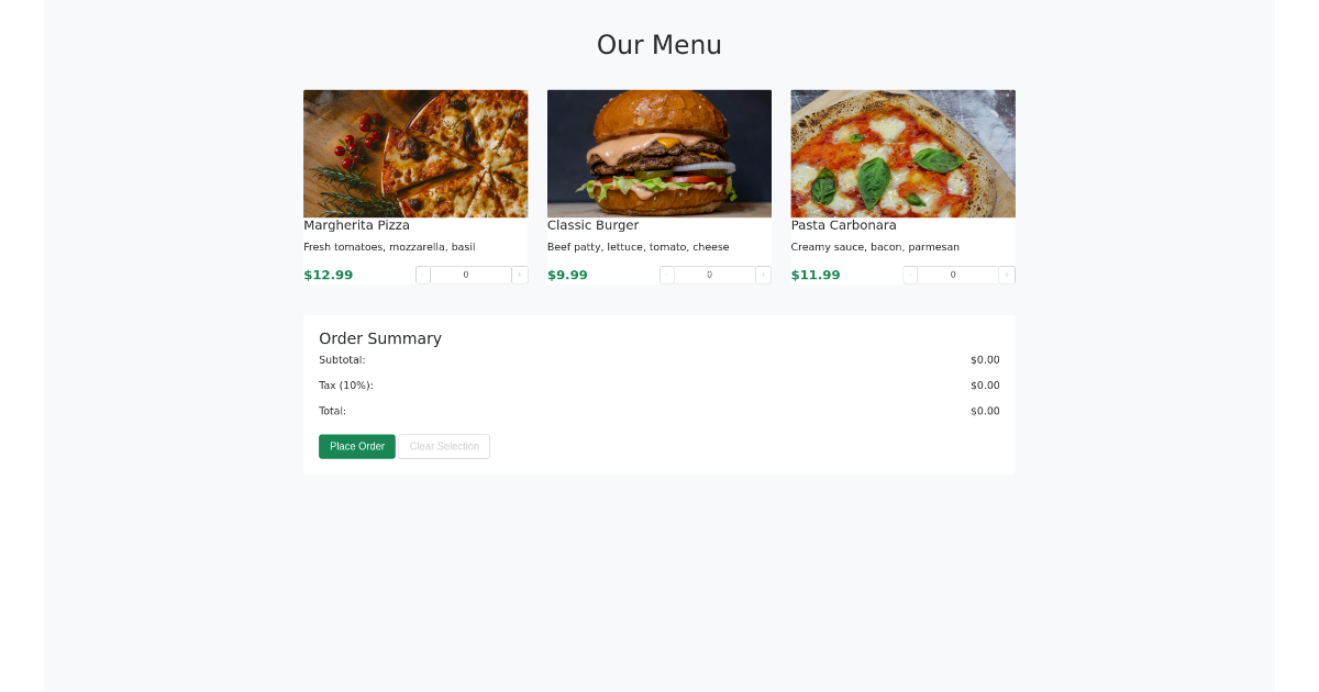 Restaurant Order Interface - Free Html, Bootstrap Component