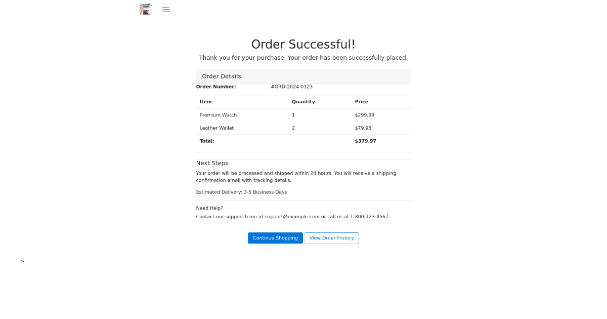 Order Confirmation Page - Free Html, Bootstrap Component