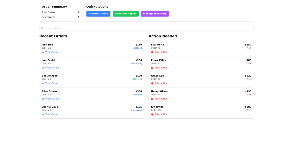 Order Dashboard - Free React, Tailwind Component