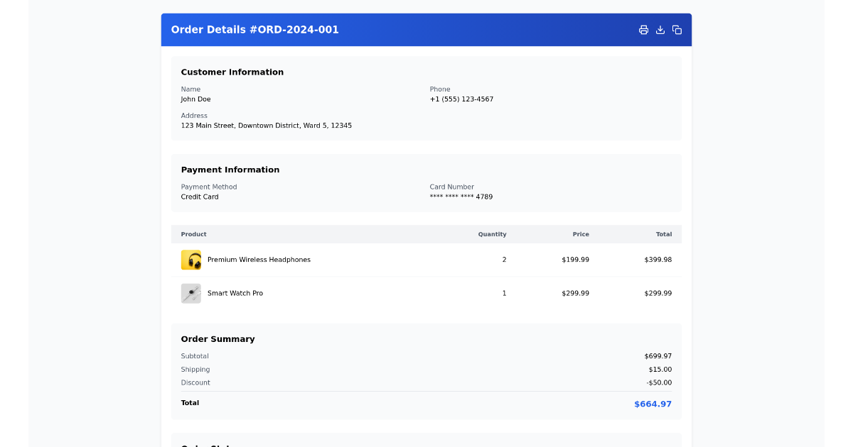 Order Details - Free React, Tailwind Component