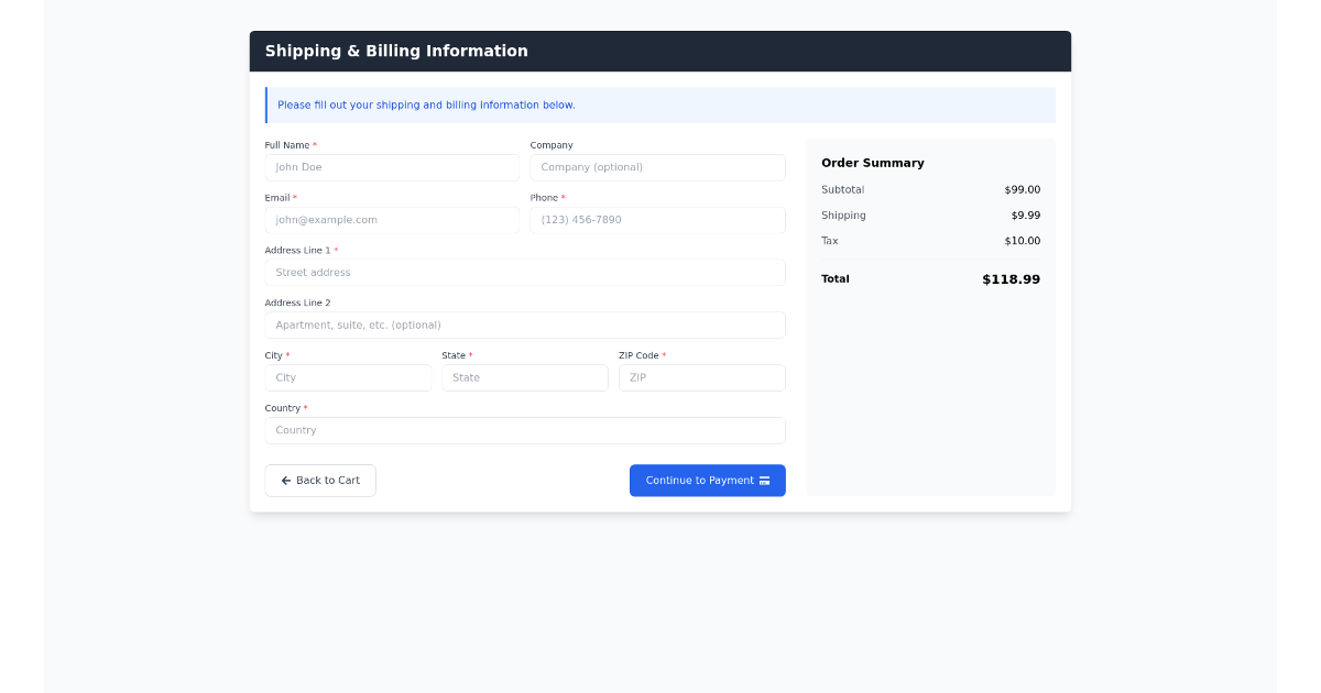 Checkout Form - Free React, Tailwind Component