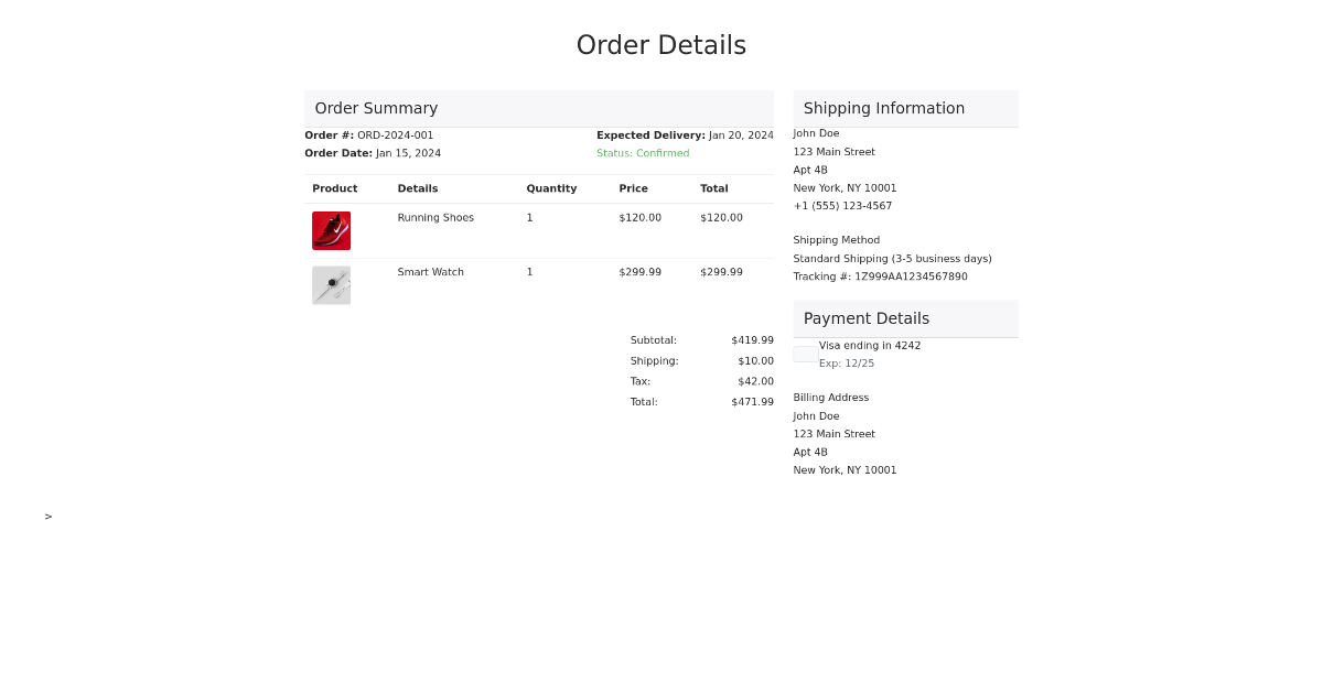 Order Details Page - Bootstrap UI Components