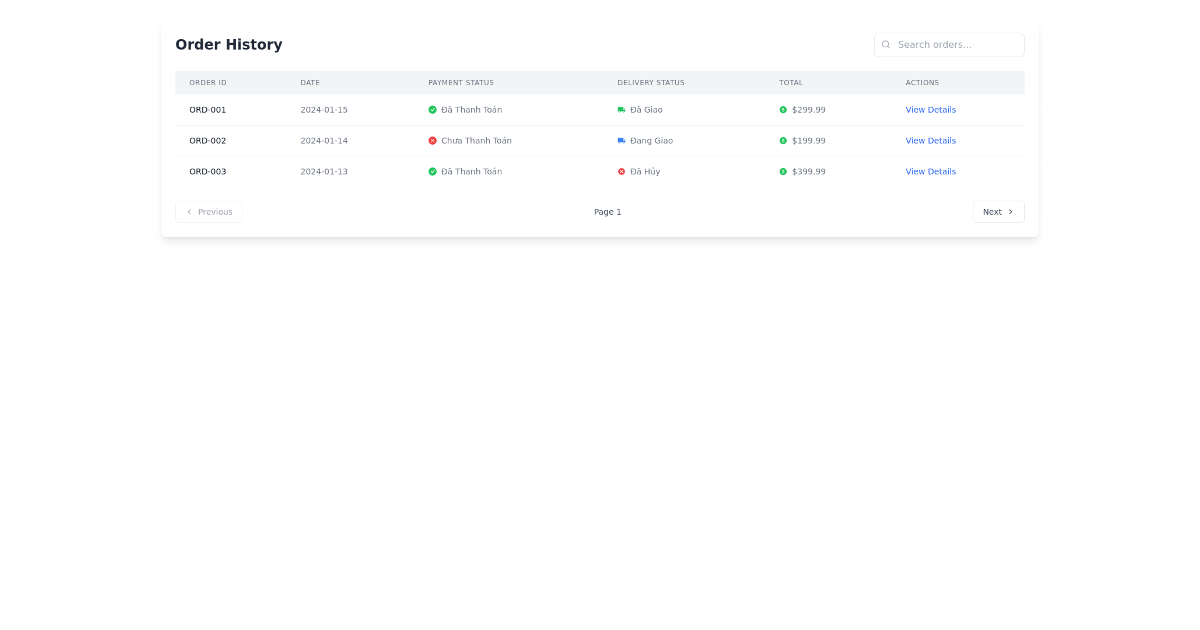 Order History - Free React, Tailwind Component