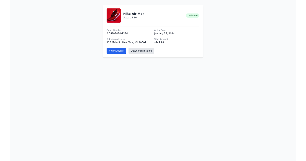 Order History Card - Free Html, Tailwind Component